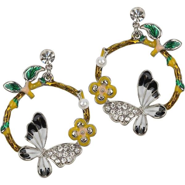 商品名Hiddleston バタフライフラワー オイルバー 木の枝 花瓶 イヤリング 葉 ダングル ドロップ ラウンド フープ イースター イースター ジュエリー レディース ティーン ガールn's Butterfly Wreath Flo...