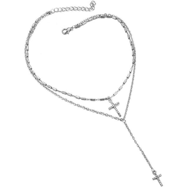 商品名Aimimier レイヤード チョーカー ネックレス クロス ネックレス ラインストーン クロスチャーム ペンダント ネックレス ボヘミア ジュエリー レディース ガールズ (シルバー), 金属Aimimier Layered Cho...