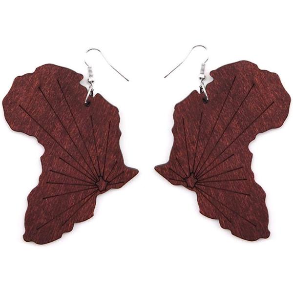 商品名レディース アフリカ地図 テキスト 木製ダングルイヤリング 木製幾何学ペンダント ピアスジュエリーWomen's Afrocentric Africa Map Text Wood Dangle Earrings Wooden Geom...