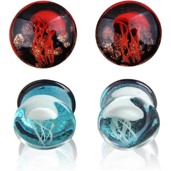 商品名ガラス オーシャン クラゲ 耳栓 ゲージ トンネル エキスパンダー ストレッチャー ユニークなイヤリング ダブルフレアピアス ボディジュエリー ブルーレッドセットGlass Ocean Jellyfish Ear Plugs Gaug...