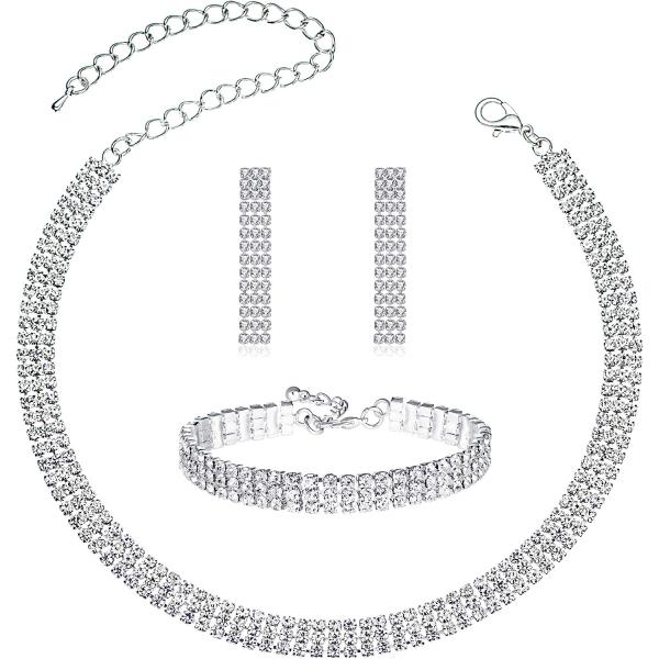 商品名Miraculous Garden ラインストーン チョーカー ネックレス ジュエリー セット3 Pack Bridal Rhinestone Crystal Statement Choker Necklace Link Bracel...