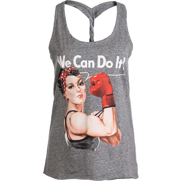 商品名Rosie The Boxer | ファニーリベター キックボクシング レーサーバックタンクトップ 女性用 US サイズ: Large カラー: グレーRosie The Boxer | Funny Riveter Kickboxin...