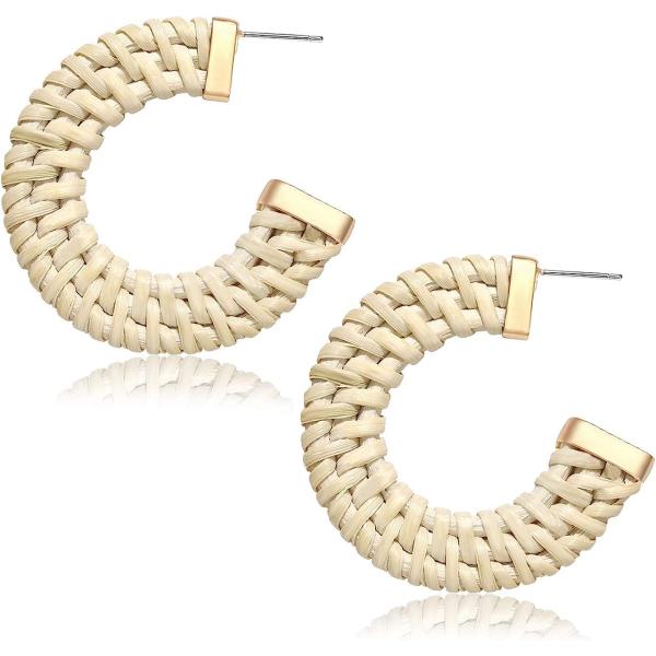 商品名MOLOCH ラタンフープイヤリングRattan Earrings for Women Handmade Straw Wicker Braid Hoop Earrings Lightweight Geometric Statement...
