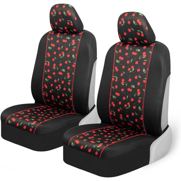 商品名BDK Red Cherry Car Seat Covers for Front Seats, 2 Pack   Classic Pattern with Matching Headrest, Sideless Design for ...