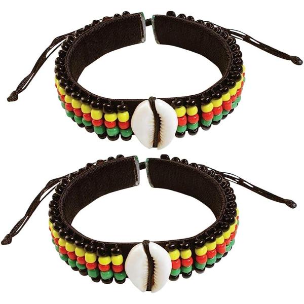 商品名NOVARENA 2 Pcs Jamaican Rasta Beads with Cowrie Shells Bracelets for Men Women Beaded Bracelets Multi Layer Stackable...