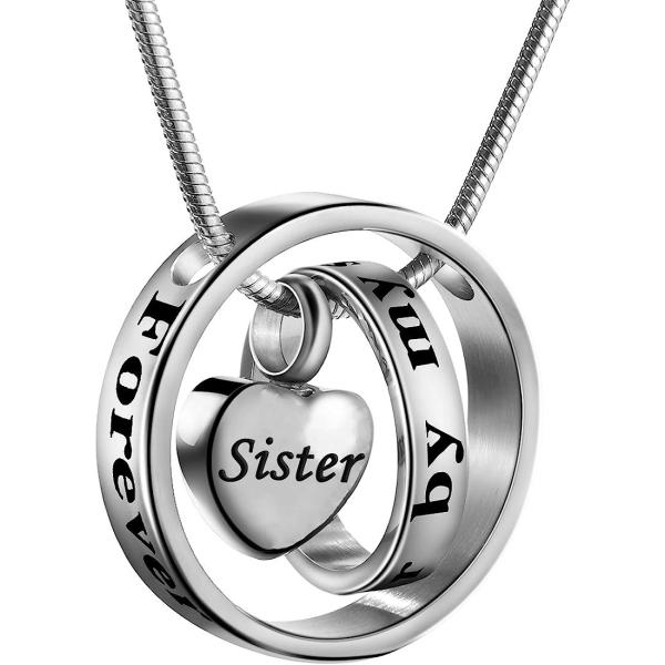 商品名ENO Time Double Ring Cremation Urn Ashes Necklace No Longer by My Side,Forever in My Heart Carved Locket Waterproof M...