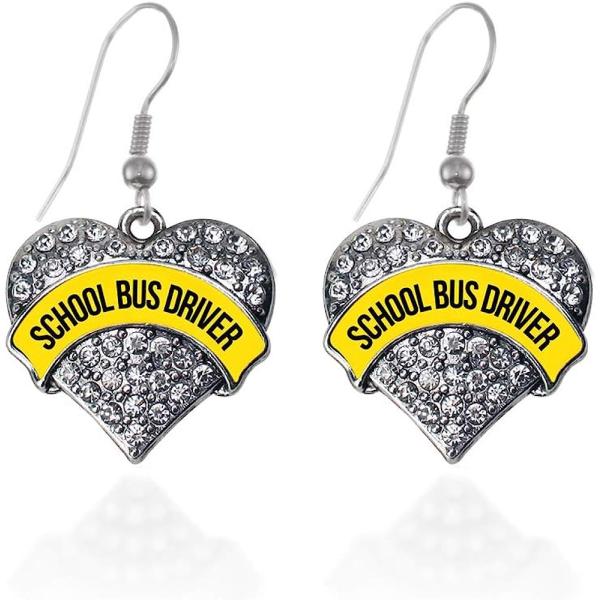 商品名Inspired Silver - シルバーパヴェハートチャーム フレンチフック ドロップイヤリング キュービックジルコニアジュエリー シルバーInspired Silver - Yellow and Black School Bus...