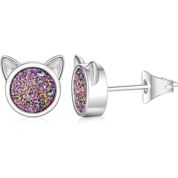 商品名WISHMISS Cat Stud Earrings 925 Sterling Silver Drusy Small Cute cat Earrings Cubic Zirconia Earrings for Women Girlsブ...