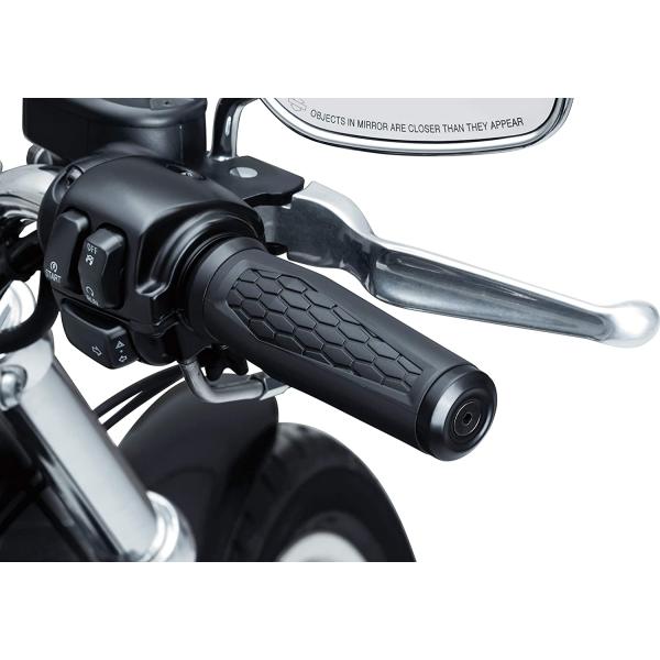 商品名Kuryakyn 5921 オートバイハンドルバーアクセサリー 六角グリップ デュアルケーブルスロットルコントロール用エンドキャップ付き 1996-2019 ハーレーダビッドソン オートバイ、サテンブラック、1ペアKuryakyn 5...