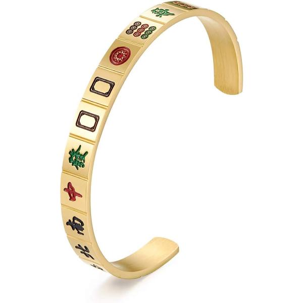 商品名INRENG メンズ レディース ステンレススチール クリエイティブ麻雀カフバングルブレスレット ラッキー麻雀麻雀 パーソナライズジュエリー, 金属,INRENG Men's Women's Stainless Steel Creat...