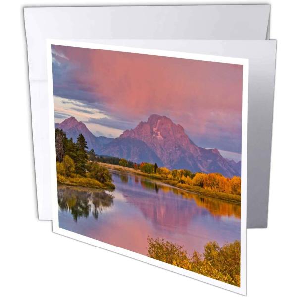 商品名3dRose Greeting Card Pink sunrise in autumn, Oxbow, Grand Teton National Park, Wyoming, USA - 6 by 6-inches (gc_31523...