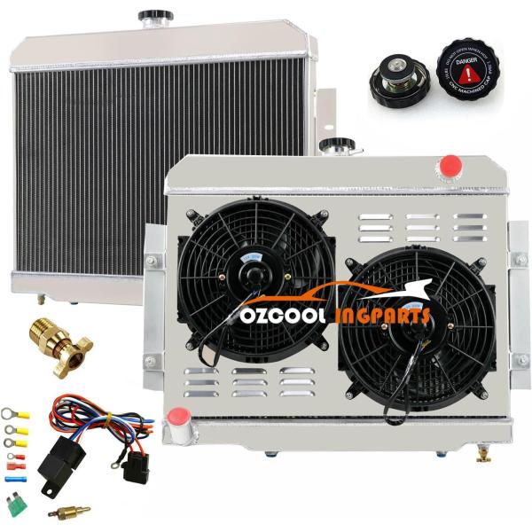 商品名OzCoolingParts Pro New Designs 3列コアアルミラジエーター + 2 x 12インチファン カバー付き 1972-1986 73 74 75 76 77 78 79 80 81 82 83 84 85 Je...