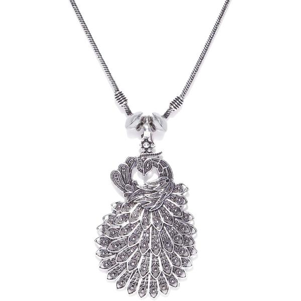 商品名Priyaasi レディース Priyaasi いぶし加工 孔雀風 ネックレス, One Size, ジャーマンシルバー, 宝石なし。Priyaasi Stylish Oxidised Silver Pendant Necklace ...