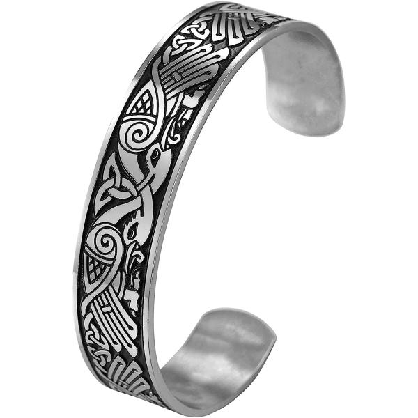 商品名HAQUIL パンクブレスレット アンティーク フェニックス トーテム マグネット バングル ブレスレット パンクジュエリー 誕生日プレゼント メンズ レディースHAQUIL Ravens of Odin Huginn and Mun...