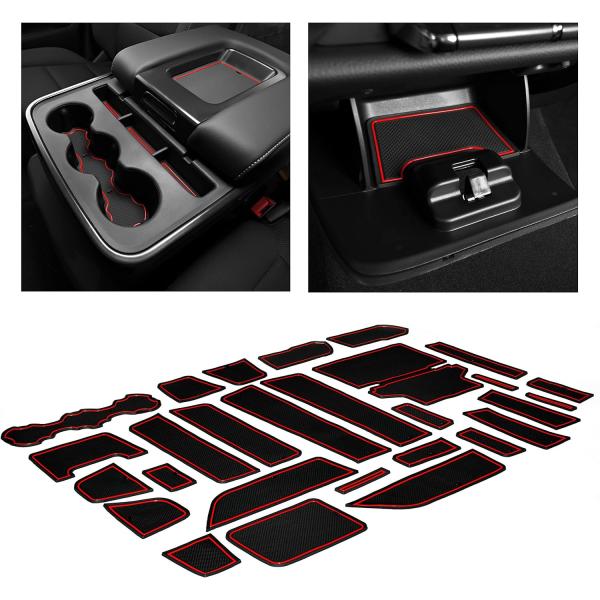 商品名CupHolderHero 2014-2022 シボレー シルバラード 1500 アクセサリー GMC シエラ - インテリアカップホルダーインサート センターコンソールライナーマット ドアポケット 28点セット (ベンチシート付きダ...