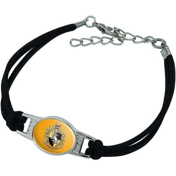 商品名GRAPHICS &amp; MORE Harry Potter Hufflepuff Painted Crest Novelty Suede Leather Metal Bracelet - Blackブランド：GRAPHICS &...