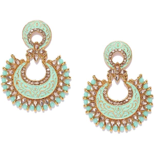 商品名Priyaasi レディース シーグリーンゴールドメッキ クンダンストーンピアス, 真鍮。, クンダンPriyaasi Sea Green Floral Dangle Women Earrings in Chandbali Desig...