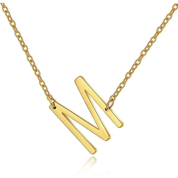 商品名Ovian Sideways Initial Necklace for Women 18K Gold Plated Stainless Steel Small Letter M Pendant Necklace Dainty Pers...