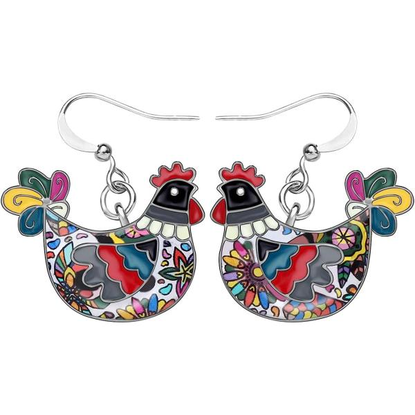 商品名NEWEI かわいいエナメルヘンチキンイヤリング ダングルファッション 動物ジュエリー 女性用 女の子用 チキンギフトチャーム, 亜鉛, 宝石なし。NEWEI Cute Enamel Hen Chicken Earrings Dang...