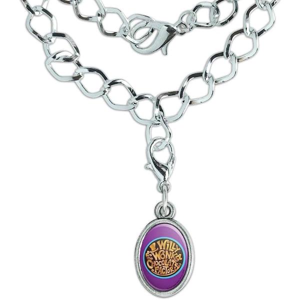 商品名GRAPHICS &amp; MORE Willy Wonka and The Chocolate Factory ロゴ シルバーメッキ ブレスレット アンティークオーバルチャーム付きGRAPHICS &amp; MORE Willy...