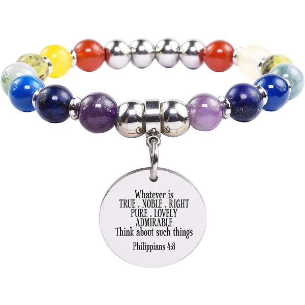 商品名Pink Box Genuine Chakra Scripture Bracelet - Philippians 4:8 - Silver -ブランド：Pink Box商品サイズ：商品番号：色：Pink,Silver素材：Metal