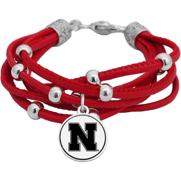 商品名ネブラスカコーンハスカーズ マルチライン レッドレザーブレスレット ジュエリー ライセンスギフト NUNebraska Cornhuskers Multi Line Red Leather Bracelet Jewelry Licen...