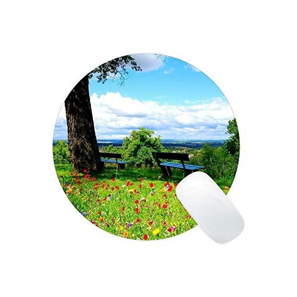 商品名Non-Slip Rubber Gaming Round Mouse Pad,Flowers Wildflowers Hilltop Park Overlook Nature Trees Rubber Round Mouse Padブ...