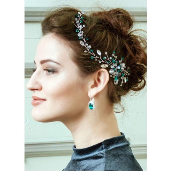 商品名Anglacesmade Bridal Crystal Headband Emerald Hair Vine for Wedding Bridesmaid Headpiece Prom Party Festival Hair Acce...