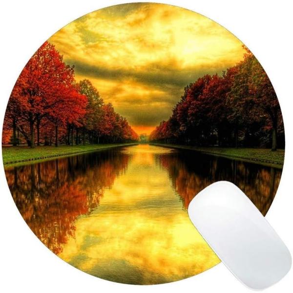 商品名冬 冬 平和 湖 タイムツリー 初期オフィス ラウンドマウスパッド 190831-001Custom Original Round Mouse Pad,Sunsets Beautiful Reflections Nature Fall...