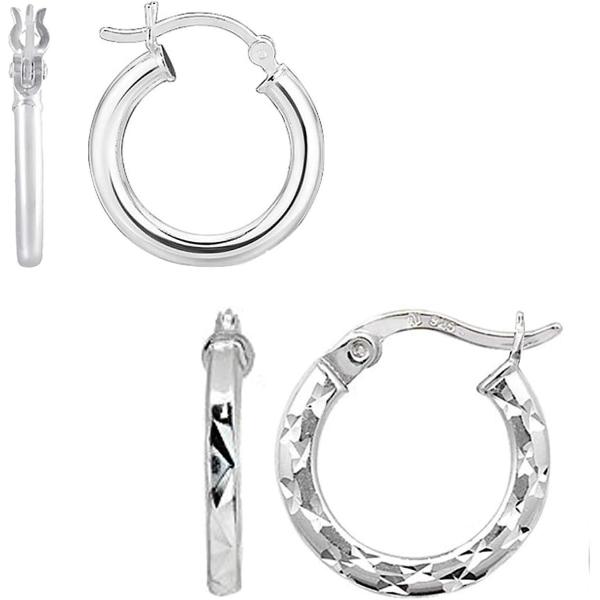 商品名LeCalla レディース スターリングシルバージュエリーセットの2本のペアの小さなフープイヤリング10インチ フープ シルバーLeCalla Sterling Silver Jewelry Set of 2 Pair Small H...