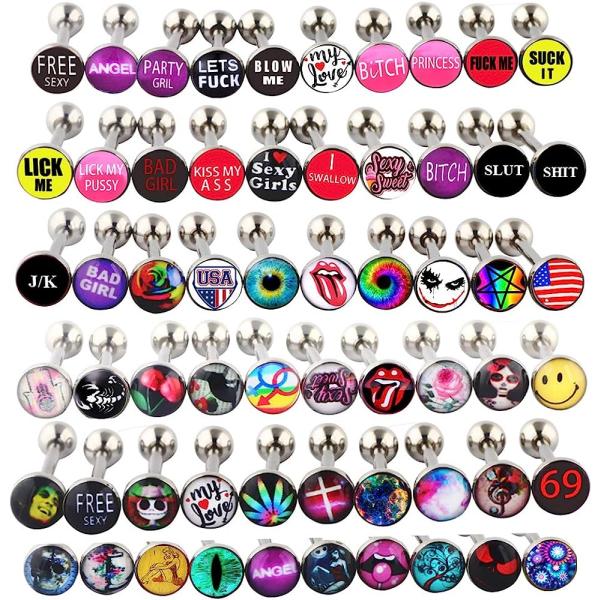 商品名サージカルスチール メタル舌リング バーベル 面白い 不快な言葉 写真 ロゴ サイン 14g 長さ5/8インチまたは16mm, ステンレス鋼TIANCI FBYJS Lot of Surgical Steel Metal Tongue...