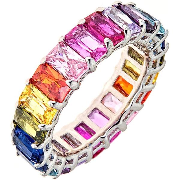商品名Maya J エタニティリング - エメラルドカット、職人のファッションジェムストーン付き 7Maya J Eternity Ring - Emerald-Cut, with Artisan Fashioned Gemstones, ...