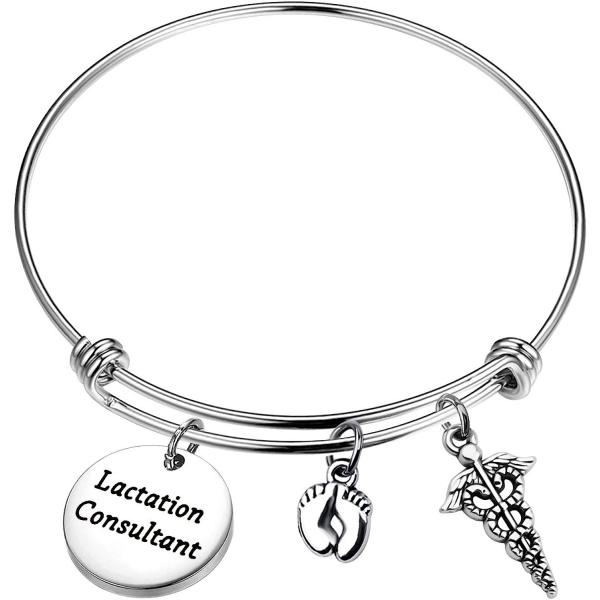 商品名FEELMEM 授乳コンサルタントギフト IBCLC授乳ギフト 授乳コンサルタントワイヤバングル 赤ちゃんの足跡チャームジュエリー 授乳看護師コンサルタント授乳カウンセラーFEELMEM Lactation Consultant Gi...