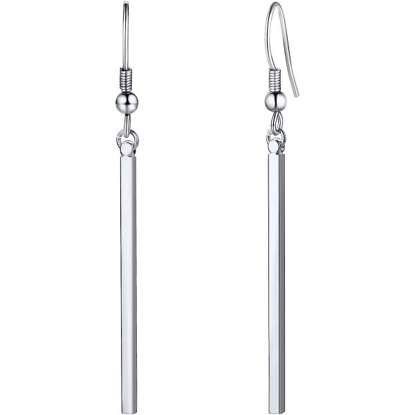 商品名Vertical Bar Dangle Earrings for Women Hypoallergenic Piercing Simple Copper Jewelry White Gold Plated Long Square Ge...