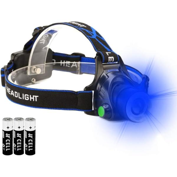 商品名GaiGaiMall Blue LED Headlamp Flashlight Water Resistant Zoomable 3 Modes Blue Head Lamp for Fishing Hunting Outdoor A...