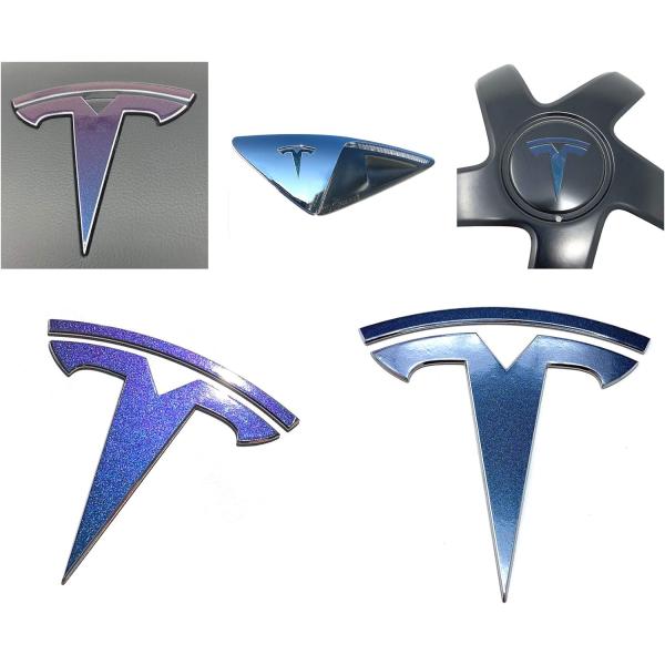 商品名Tesla Model 3用カスタムカットグラフィックロゴデカールラップ (光沢フリップディープスペース-ブルー/パープル)Custom Cut Graphics Logo Decal Wrap for Tesla Model 3 (...