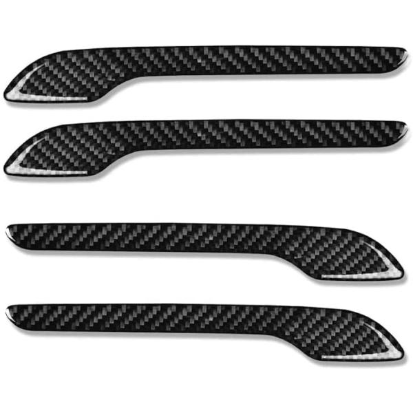 商品名CoolKo 改良された装飾車ドアハンドル敷居保護キット 本物のカーボンファイバー モデル3とYと互換性あり [4ピース - ブラック]CoolKo Tesla Modified Decorative Door Handle Sill...