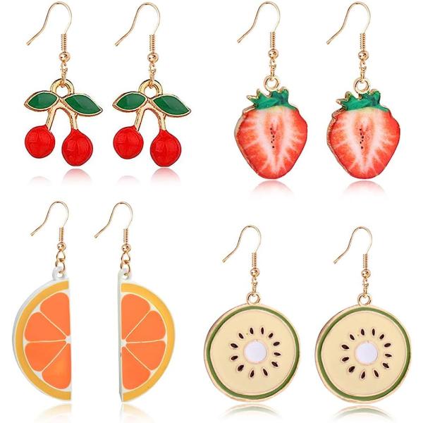 商品名D.Rosse 4ペア クリエイティブ アソート キュート フルーツ イヤリング チェリー ストロベリー スイカ ダングル ドロップ イヤリング セット レディース ガールズD.Rosse Creative Assorted Cute...