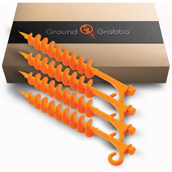 商品名GROUNDGRABBA Lite Orange Tent Stakes - Tent Stakes for Sand | Screw in Earth Ground Anchors for Maximum Grip and Long...