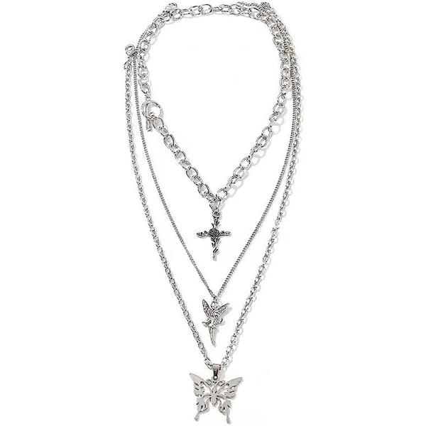 商品名YERTTER 優美なユニークなパンク層チェーンチョーカーネックレス ボーホージュエリーセット レイヤードバタフライペンダント ステートメント チャンキーチェーンネックレス フェスティバル ステートメントネックレス 女性用 男性用YE...