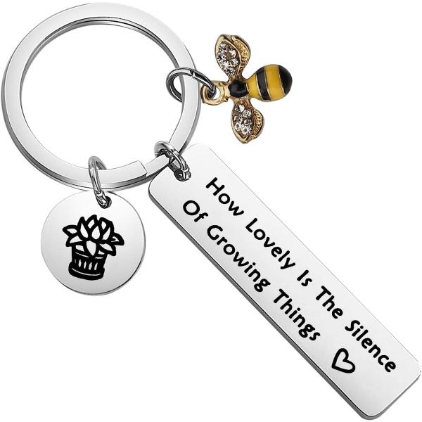 商品名BEKECH ガーデナー ギフト 植物愛好家ギフト 「Thing Things Things Things (生きていること) 植物キーチェーン ハニーハチチャーム付き 鉢植えチャーム ガーデニングジュエリーBEKECH Garden...