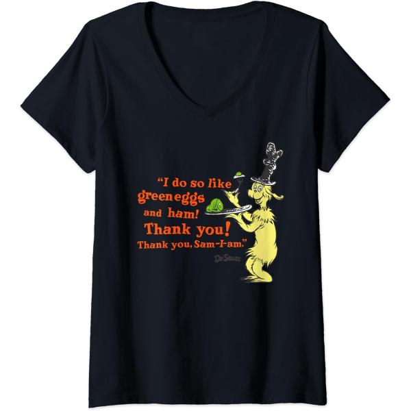 商品名Womens Dr. Seuss Green Eggs and Ham ""I Do So Like"" quote V-Neck T-Shirtブランド：Dr. Seuss商品サイズ：Small高さ：2.5 cm横幅：20.3 cm...