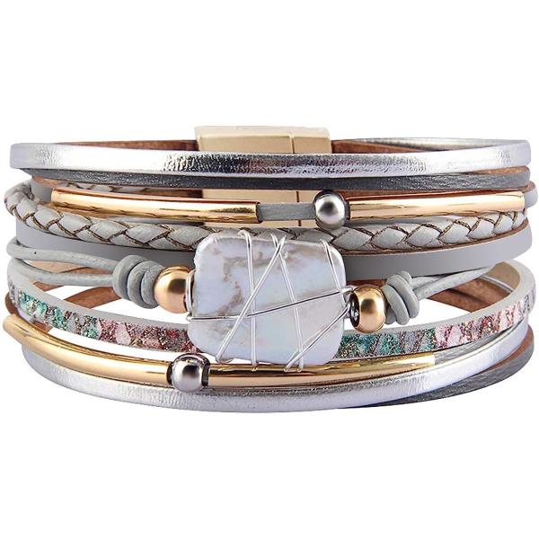 商品名Fesciory Leather Wrap Bracelets for Women, Boho Leopard Multi-Layer Crystal Beads Cuff Bracelet Jewelryブランド：Fesciory商...