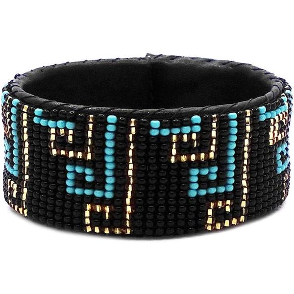 商品名Mia Jewel Shop Multicolored Geometric Pattern Guatemalan Czech Glass Seed Beaded Wide Leather Cuff Bracelet - Womens ...