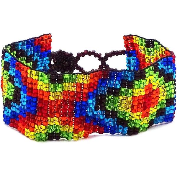 商品名Mia Jewel Shop Rainbow Geometric Pattern Guatemalan Czech Glass Seed Beaded Wide Strap Bracelet - Womens Fashion Hand...