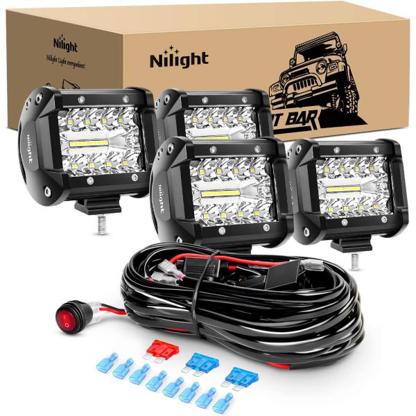 商品名Nilight 4PCS 4Inch 60W Triple Row Flood Spot Combo 6000LM LED Pods Light Bar Driving Boat Led Off Road Lights with 16...