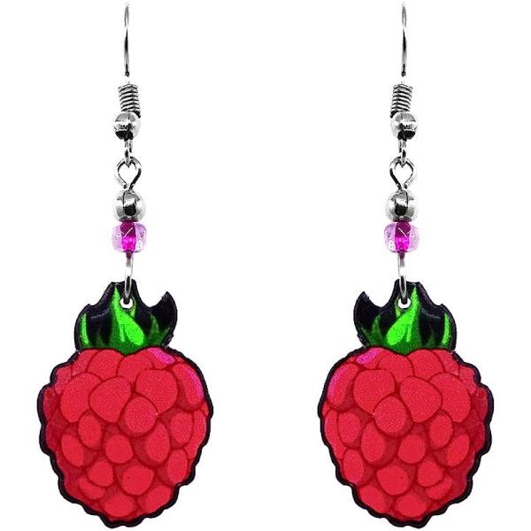 商品名Raspberry Fruit Graphic Dangle Earrings - Womens Fashion Handmade Jewelry Food Themed Accessories (Red)ブランド：Mia Jewel...