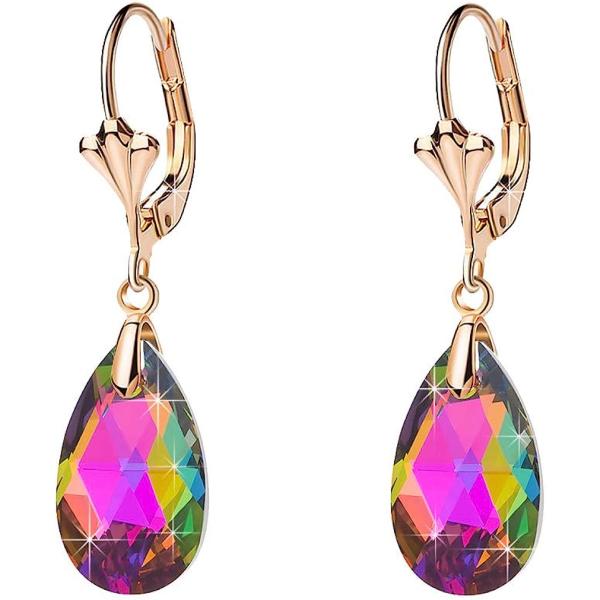 商品名Austrian Crystal Teardrop Leverback Dangle Earrings for Women Fashion 14K Gold Plated Hypoallergenic Jewelry (Vitrail...