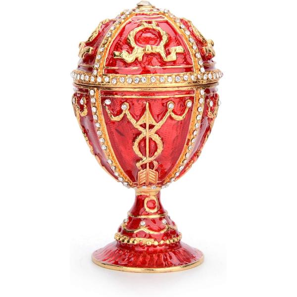 商品名QIFU ファベルジェエッグスタイル 手描き 小物入れ ヒンジ付き クラシックなオーナメント ジュエリーを保管 ユニークなイースターの日のギフトQIFU Faberge Egg Style Hand Painted Trinket B...