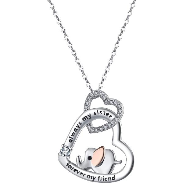商品名ハートシスター エレファントネックレス スターリングシルバー キュービックジルコニア Always My Sister Forever My Friend 18インチ ロロチェーン ペンダントチャーム ラブジュエリーギフト レディース...
